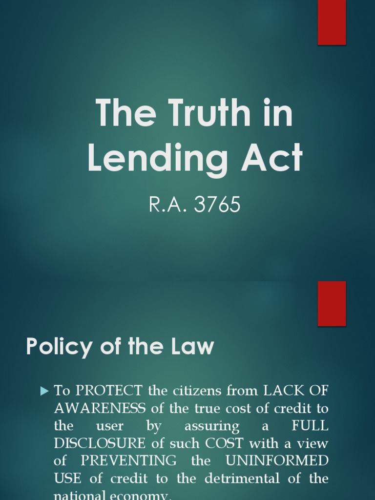 Truth in Lending Act | PDF | Credit | Finance & Money Management