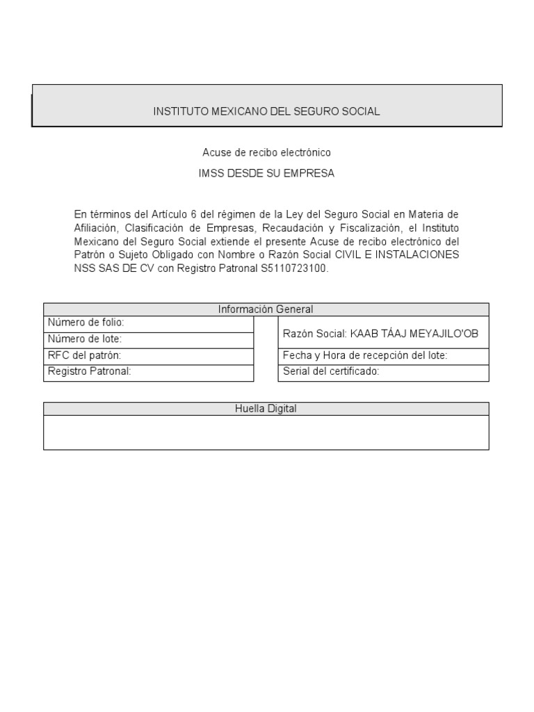 Acuse Instituto Mexicano Del Seguro Social | PDF