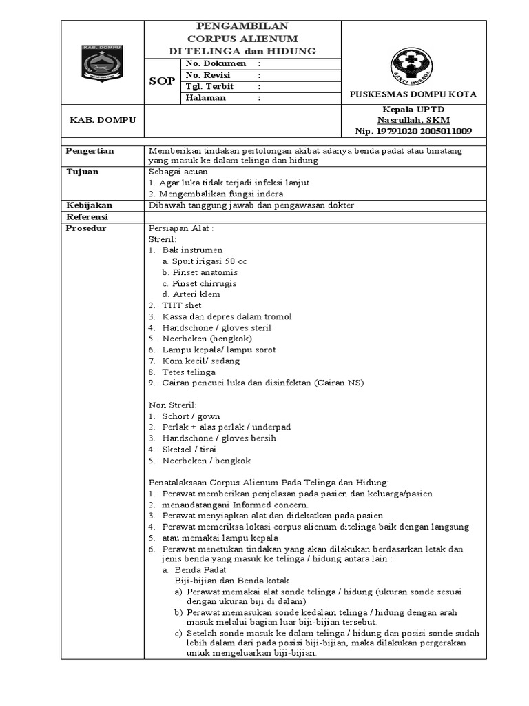 Sop Corpus Alienum | PDF