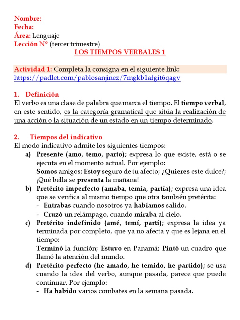 Los Tiempos Verbales | PDF | Verbo | Tipología Lingüística