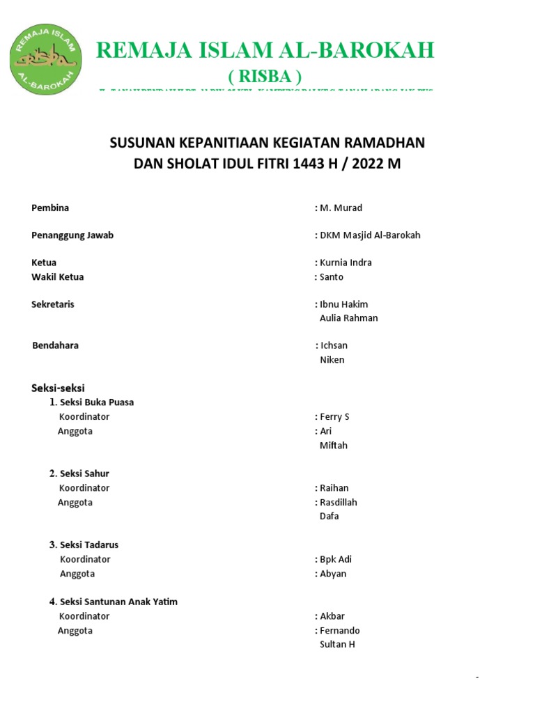 Revisi Proposal Kegiatan Ramadhan Dan Sholat Idul Fitri 1443H | PDF