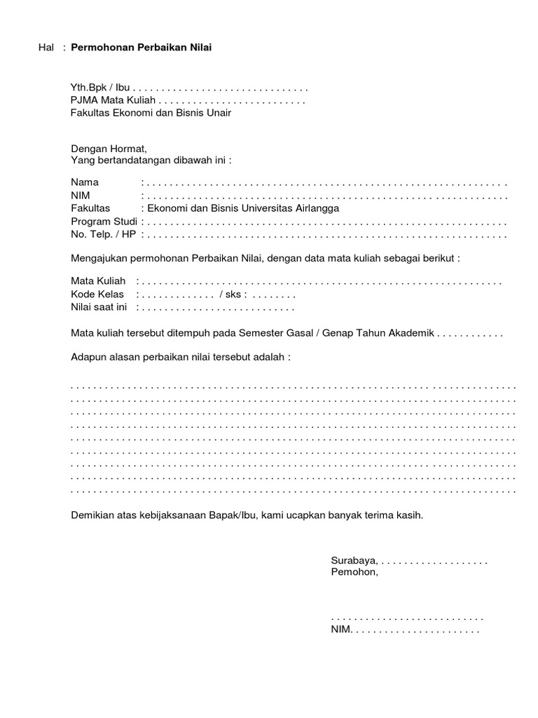 Permohonan Perbaikan Nilai (Mahasiswa) | PDF | Bisnis