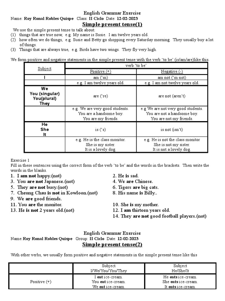 Simple Present 1 | PDF | Subject (Grammar) | English Grammar