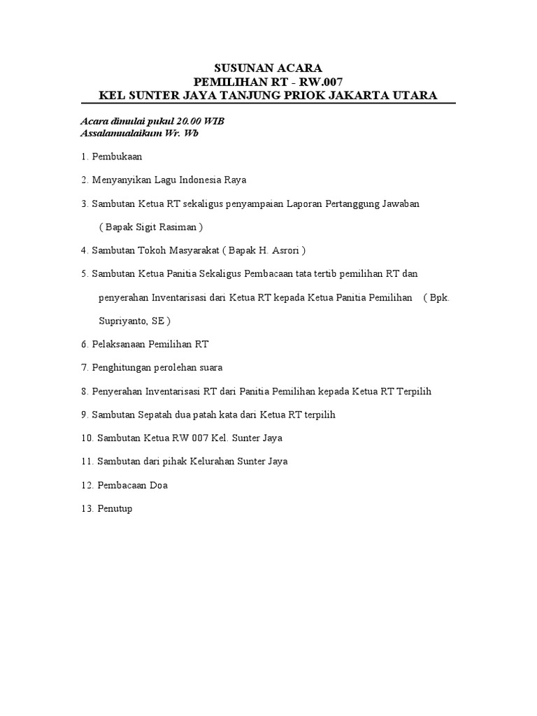 Pemilihan RT RW 007 Sunter Jaya 2023 | PDF