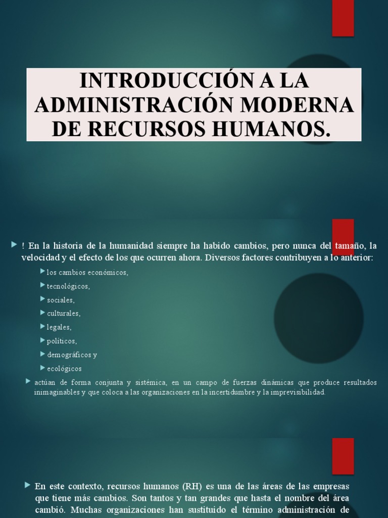 Introducción a la administración moderna de recursos humanos: los cambios en la función y sus ...
