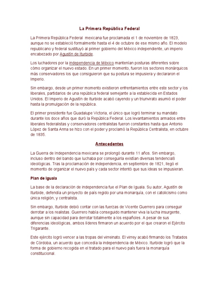 La Primera Republica Federal | PDF | Gobierno | México