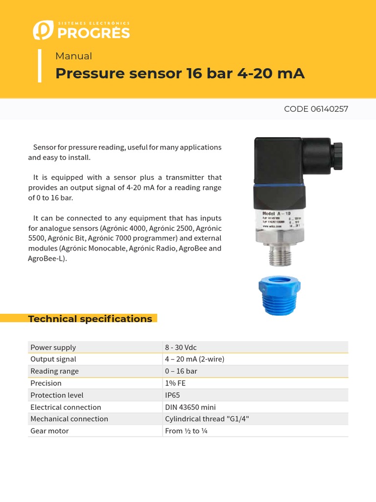 16 Bar Pressure Sensor 4-20 mA Manual | PDF | Electrical Engineering ...