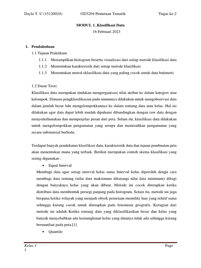 Laporan Praktikum Pemetaan Tematik Klasifikasi Data Spasial | PDF