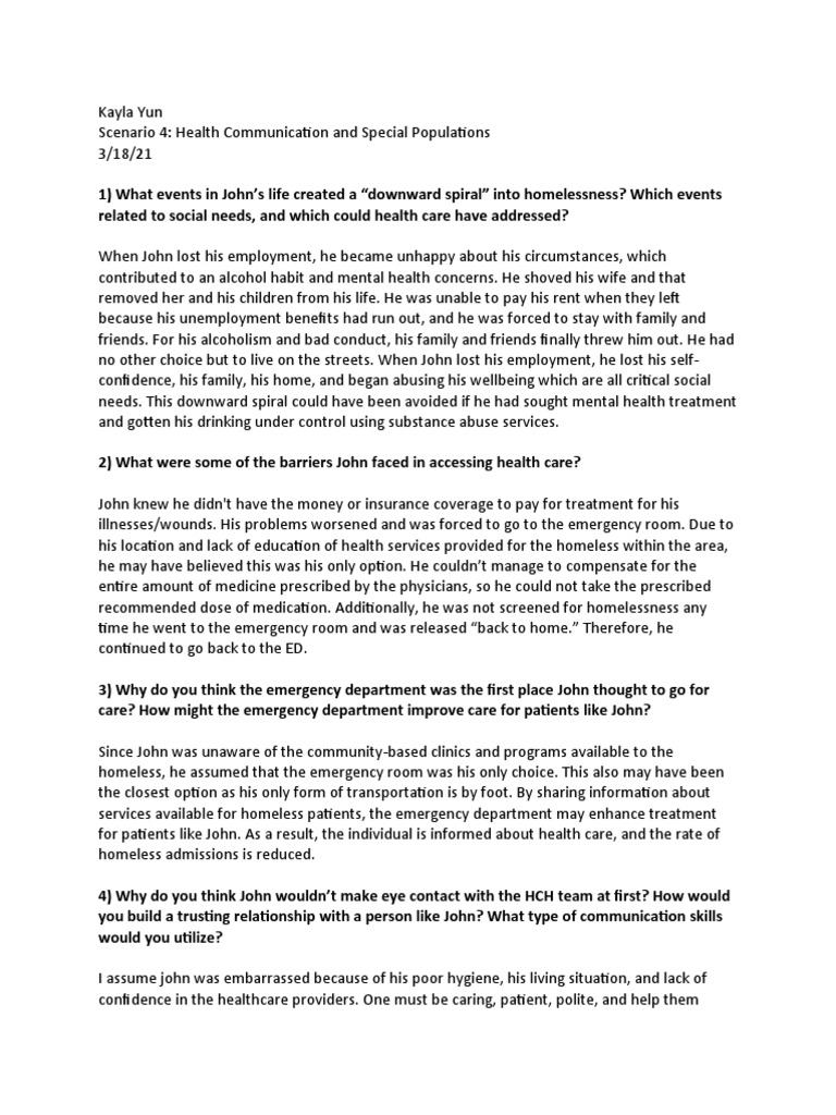 Scenario 4 | PDF | Homelessness | Emergency Department