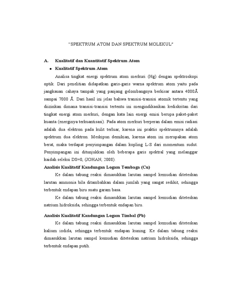 Spektrum Atom Dan Spektrum Molekul (Dewi) | PDF | Sains & Matematika