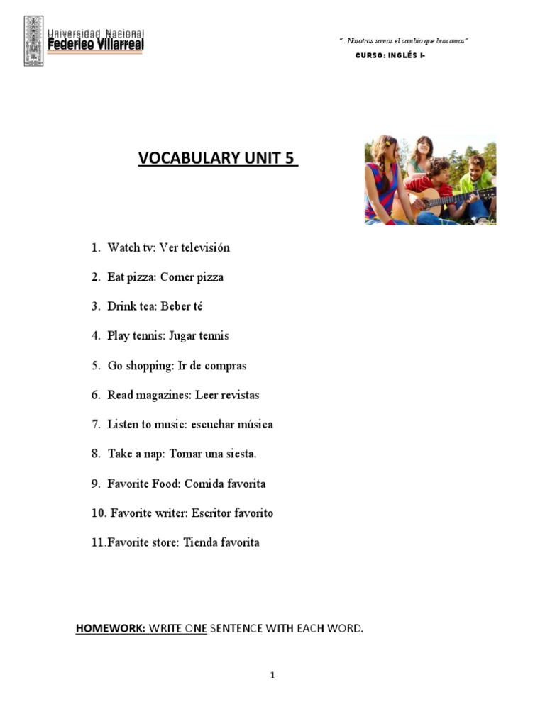 Vocabulary UNIT 5 | PDF | Cocina, comidas y vino