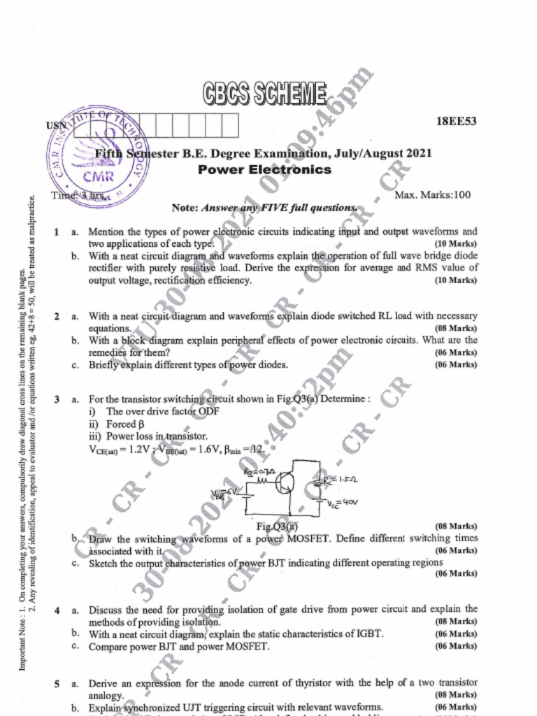 VTU Question Paper of 18EE53 Power Electronics Aug-2021 | PDF