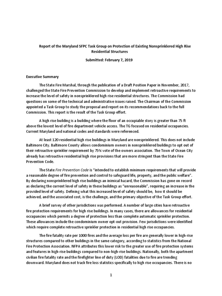 High Rise Task Force Report | PDF | Fire Sprinkler System | Firefighter