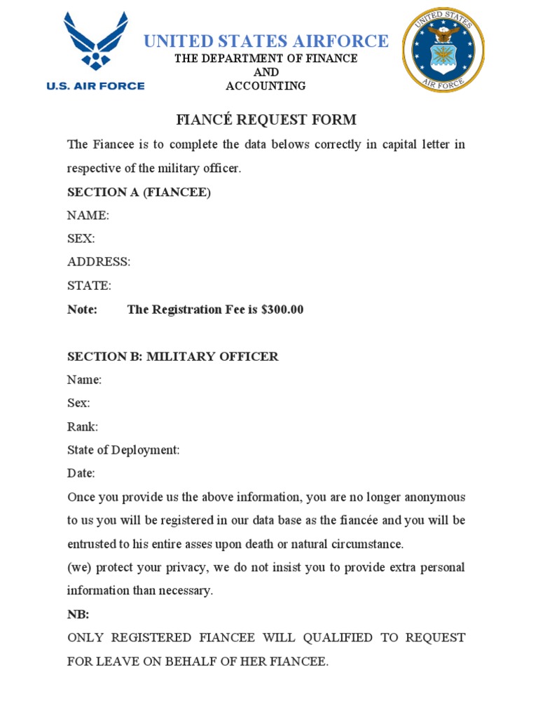 United States United States Airforce: Fiancé Request Form Fiancé ...