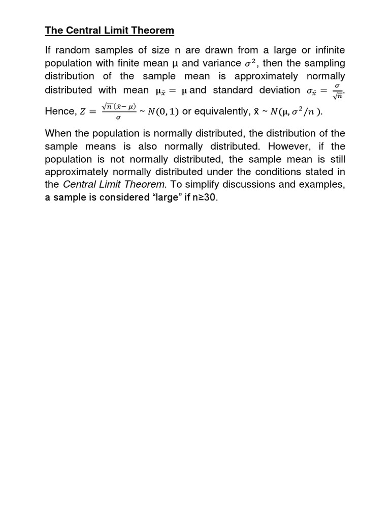The Central Limit Theorem | PDF | Mean | Normal Distribution