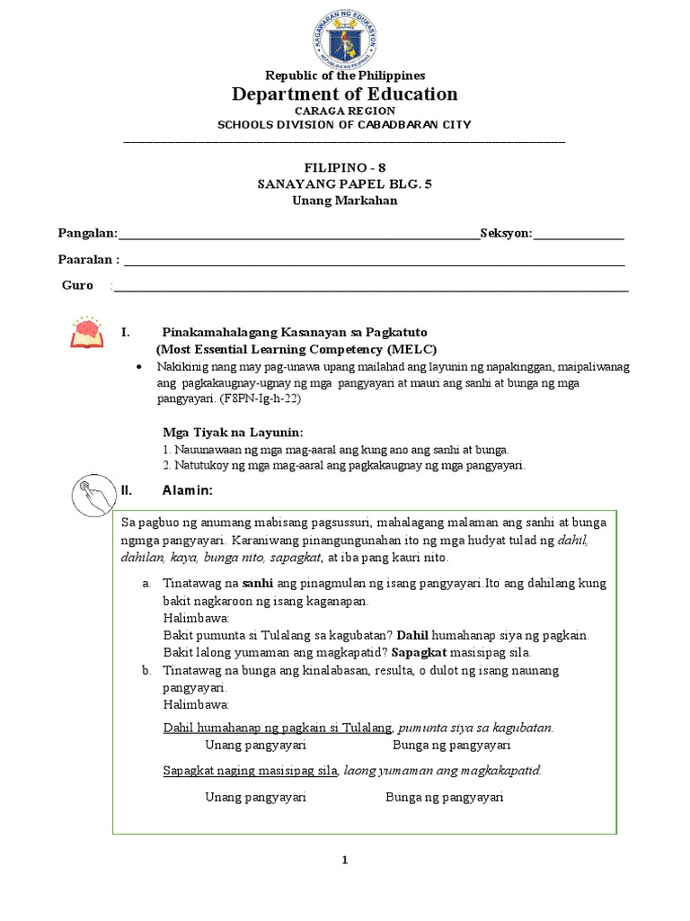 Final 1ST Q - Filipino 8 - Melc-5 | PDF