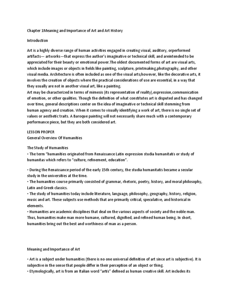 Art Appreciation Pdf The Arts Humanities