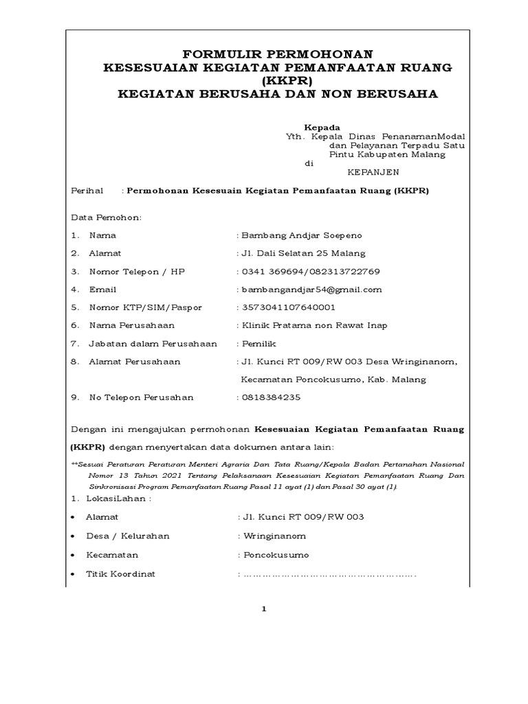 Form KKPR 2022 Poncokusumo | PDF