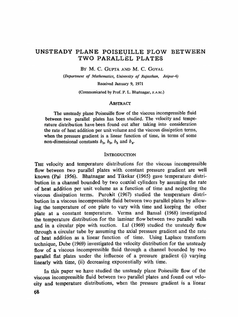 Poiseuille Flow Between Two Parallel Plates BY: Unsteady Plane | PDF ...