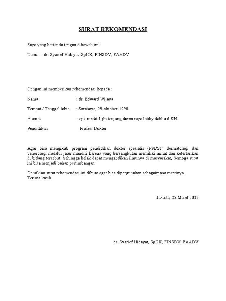 Surat Rekomendasi Format | PDF