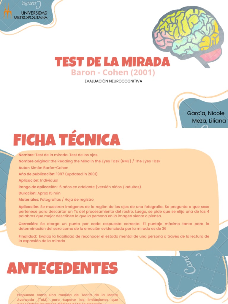 Test de Los Ojos. Test de Reconocimiento de Expresión Facial | PDF ...