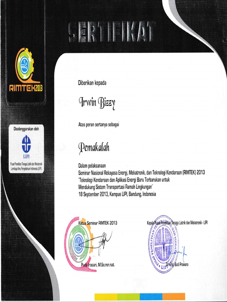 4 Seminar Nasional Rimtek 2013 LIPI Bandung Tahun 2013 | PDF