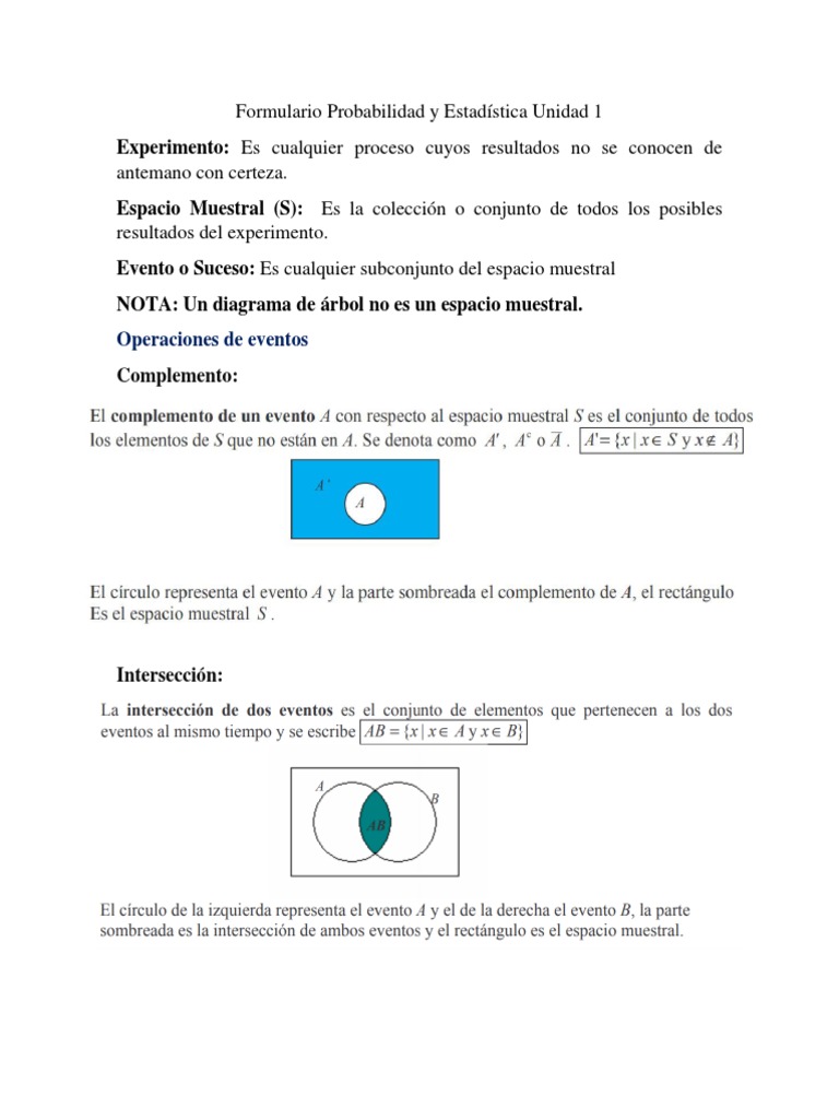 Formulario Probabilidad y Estadística Unidad 1 | PDF