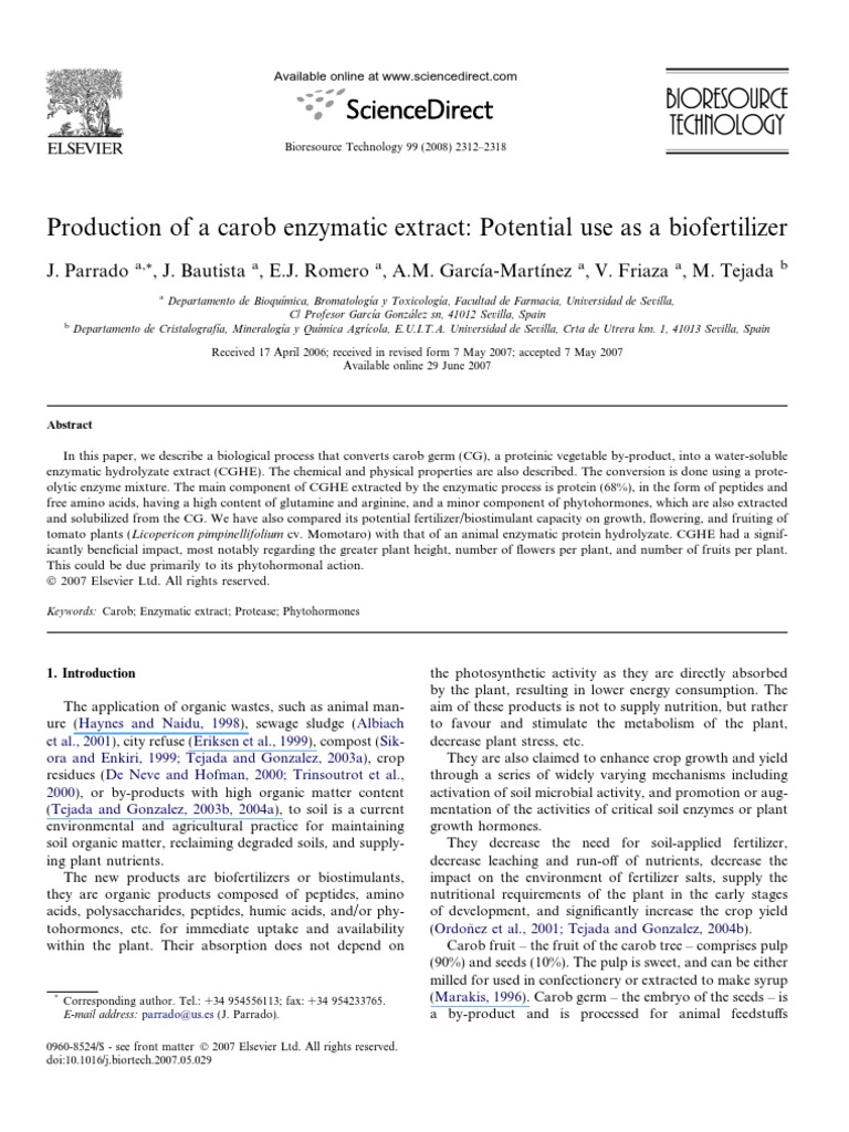 Production of A Carob Enzymatic Extract | PDF | Proteins | Amino Acid