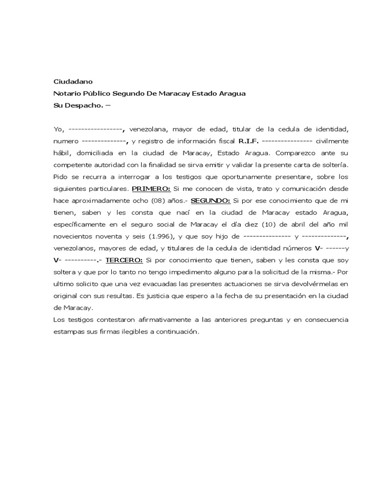 Carta de Solteria Modelo | PDF | Ciencias sociales | Derecho