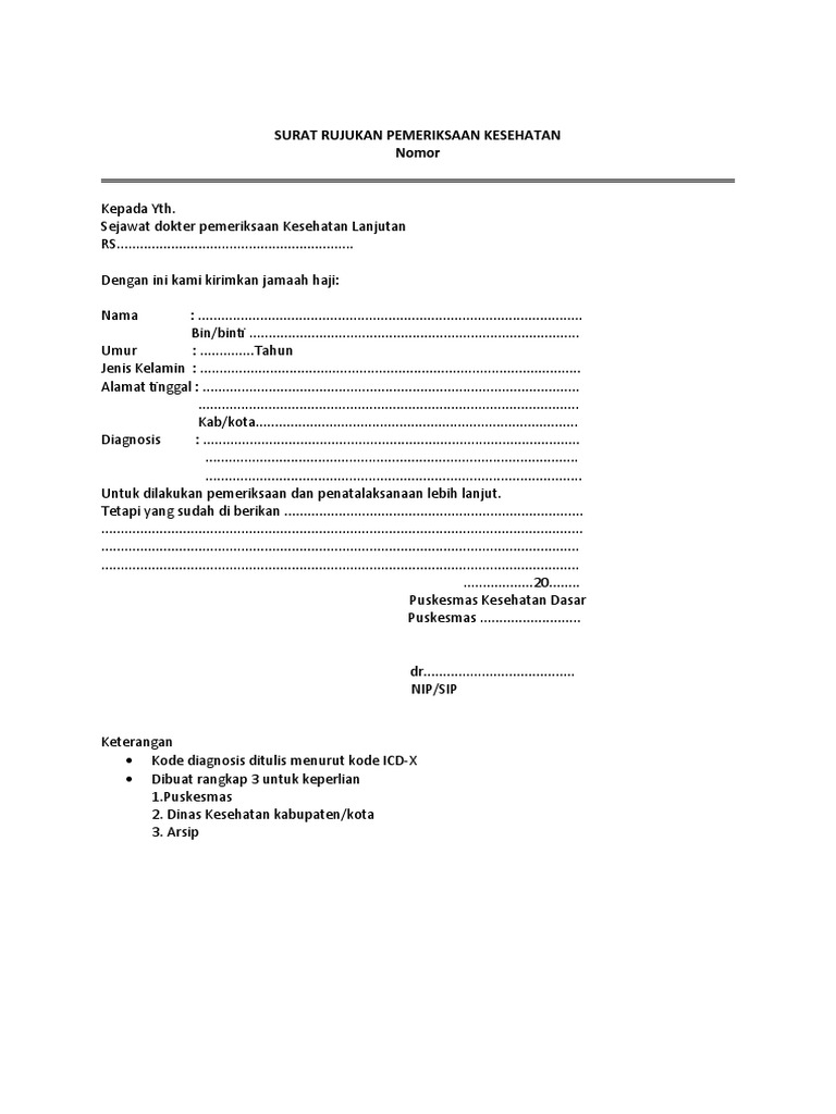 Surat Rujukan Pemeriksaan Kesehatan | PDF