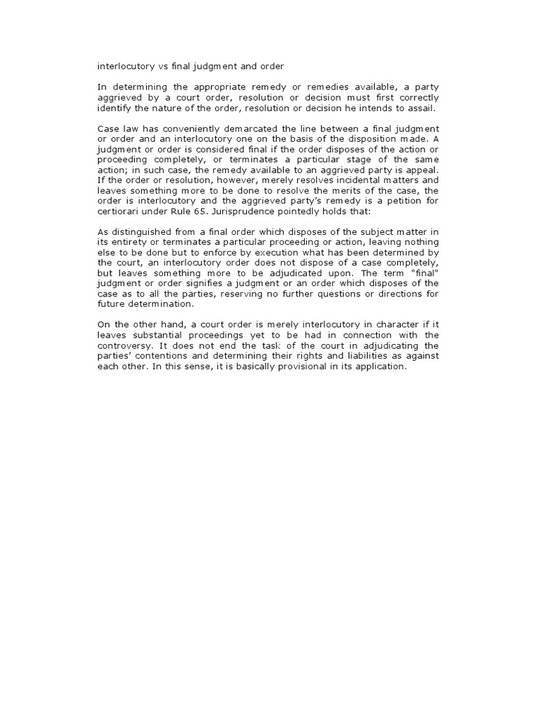 Interlocutory Vs Final Judgment and Order | PDF