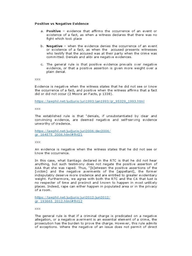 Positive Vs Negative Evidence | PDF | Burden Of Proof (Law) | Judiciaries