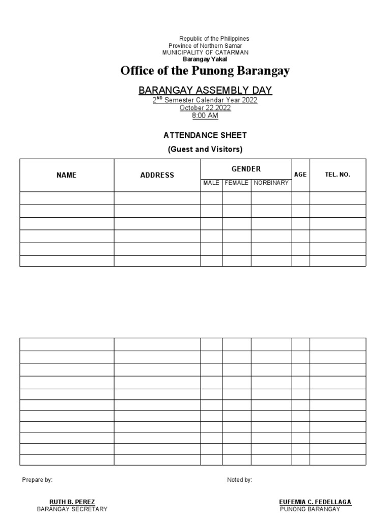 Attendance Barangay Assembly 2022 | PDF | Philippines