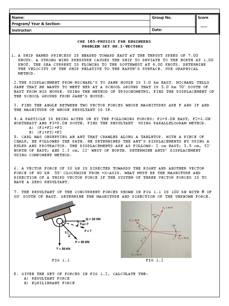 Problem Set No. 1 Vectors | PDF | Science & Mathematics