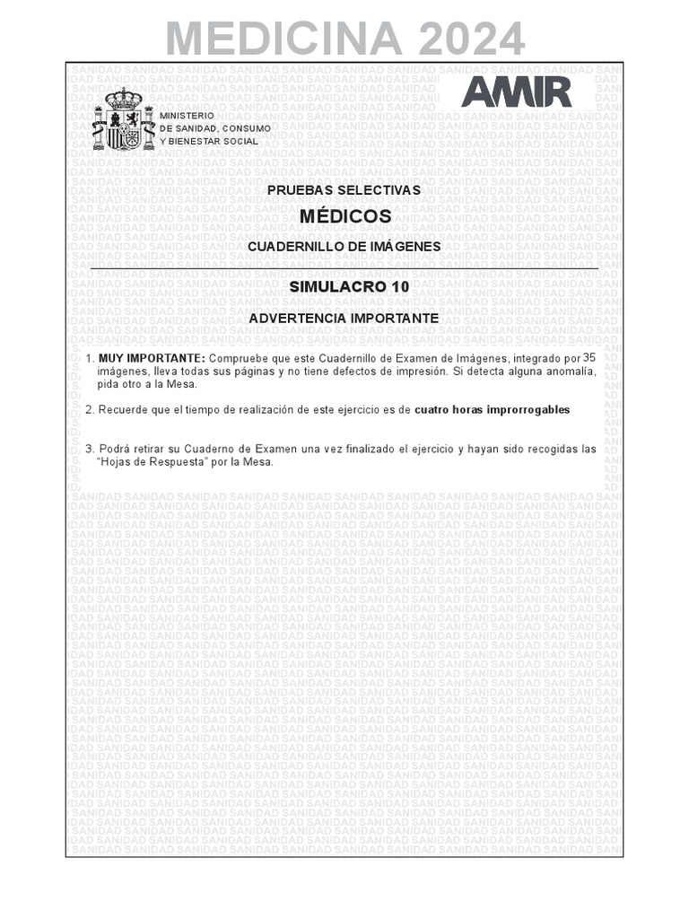 Simulacro Medicina 2024: Cuadernillo Imágenes | PDF