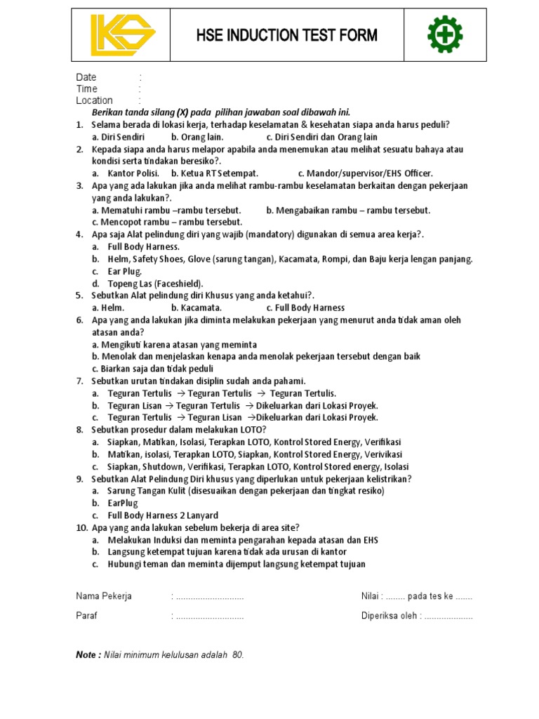 Hse Induction Test | PDF