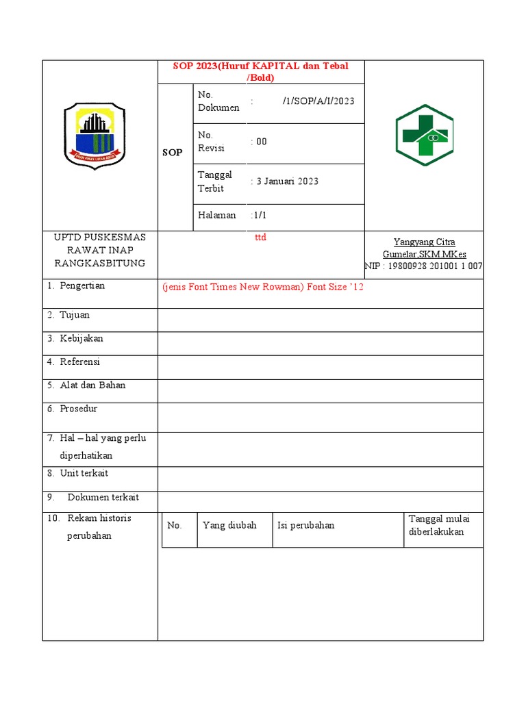 Form SOP Puskesmas Rangkasbitung 2023 | PDF