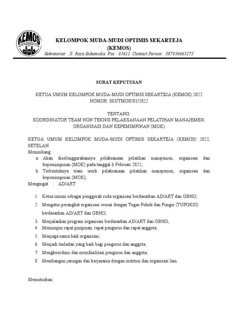 Contoh SK TEAM WORK MOK | PDF