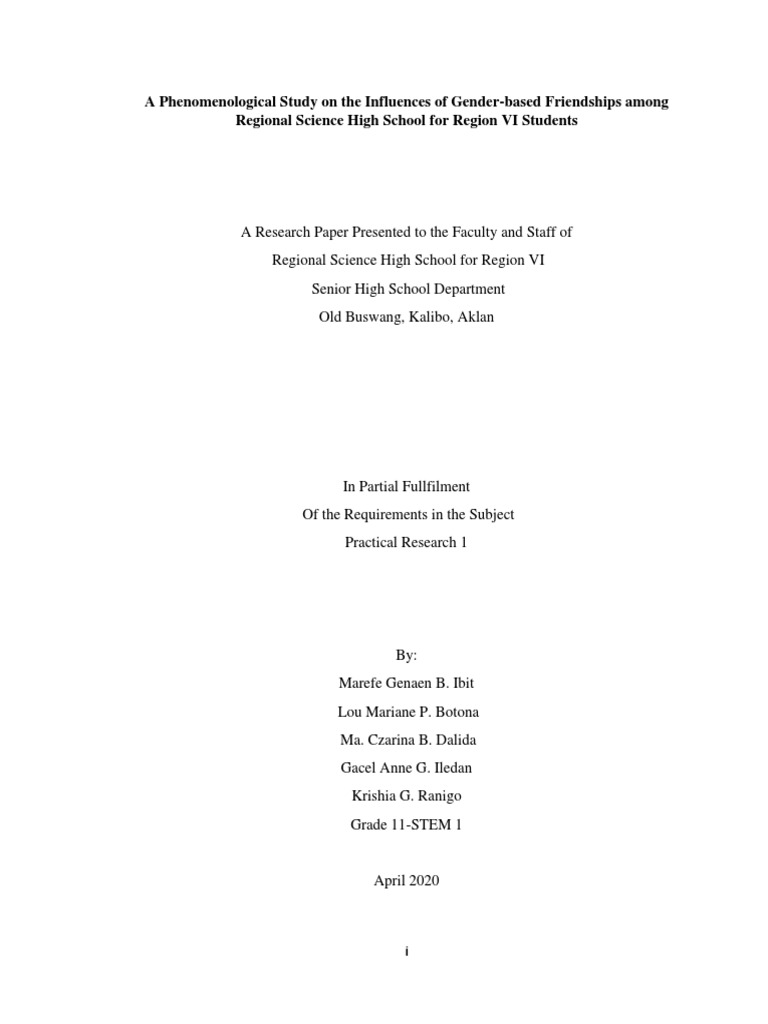 A Phenomenological Study On The Influences of Gender Based Friendships ...