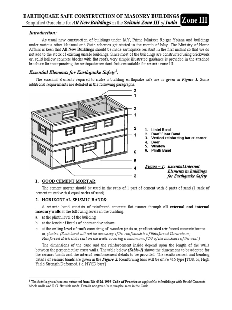 Earthquake Safe Construction of Masonry Buildings Zone III IV V | PDF ...
