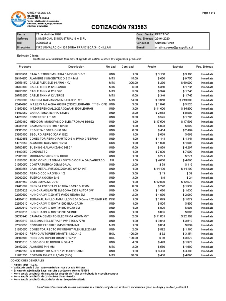 Cotizacion Grez y Ulloa | PDF | Mercado (economía) | Ventas