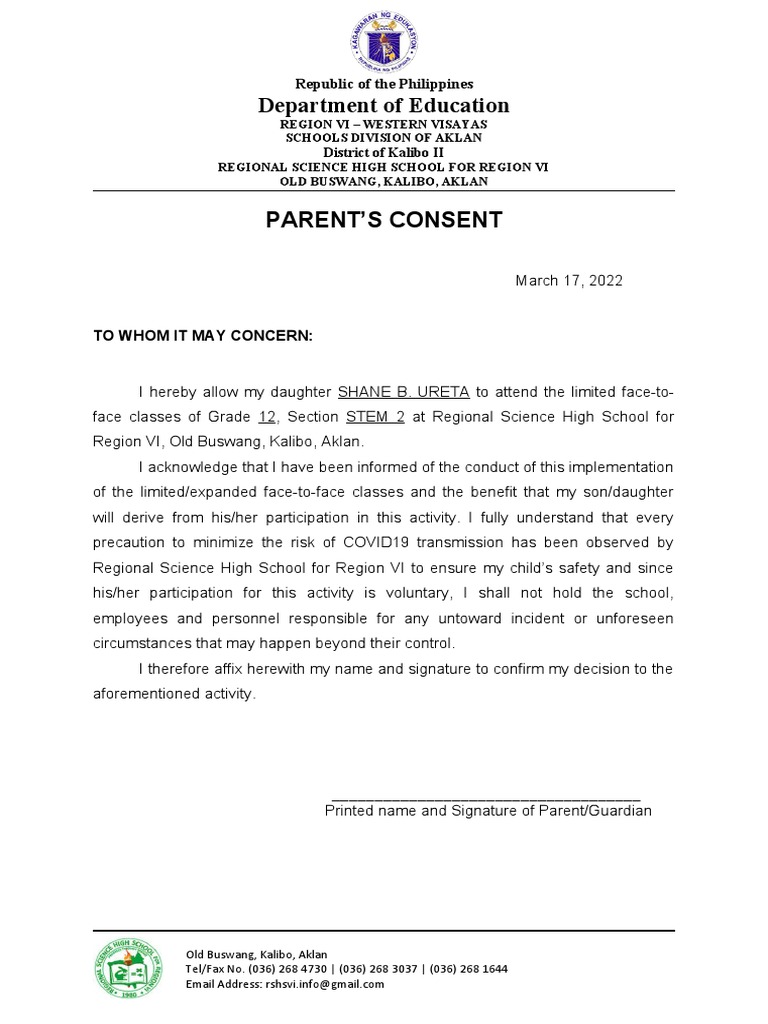 Parents Consent F2F | PDF