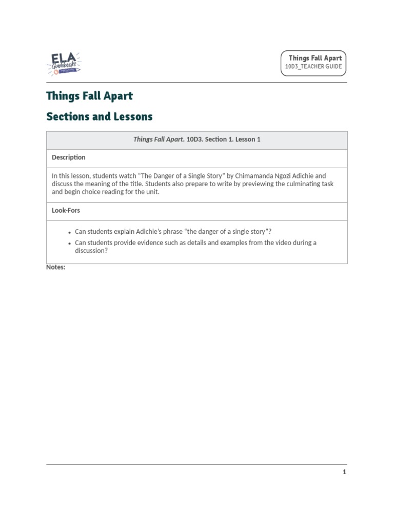 Guidebooks G10 Things Fall Apart Lessons | PDF | Heart Of Darkness ...