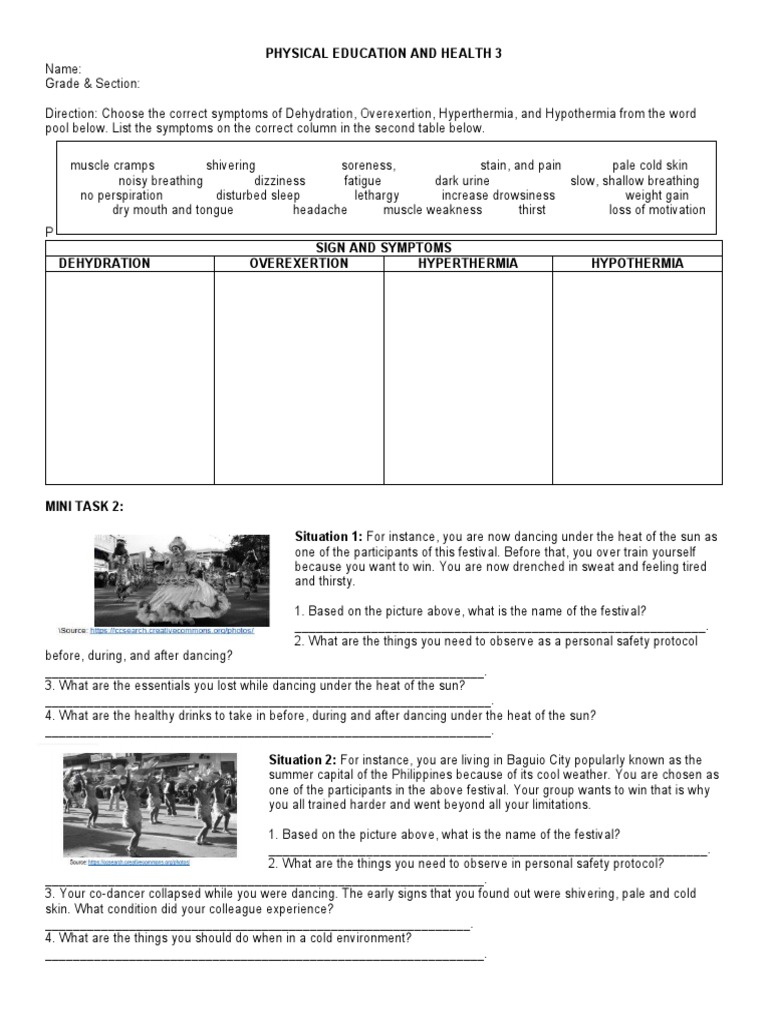 PEH 3 Lesson 2 | PDF | Dehydration | Hypothermia