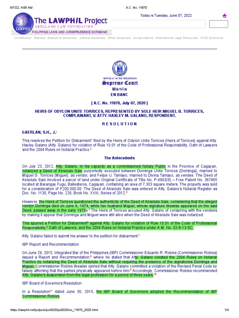 A Resolution Finding Attorney Haxley Galano Administratively Liable For