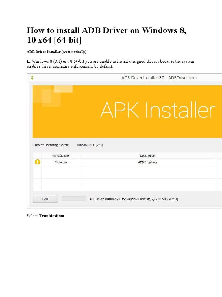How To Install ADB Driver On Windows 8, 10 x64 (64-Bit) | PDF