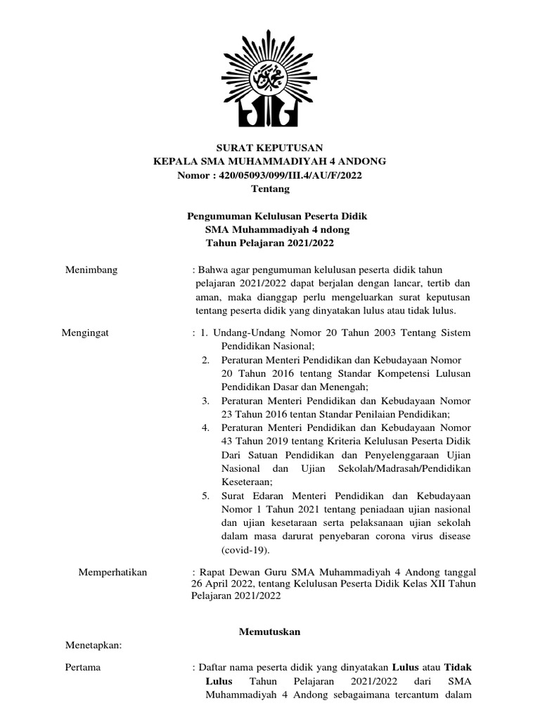 Surat Keputusan Kelulusan | PDF