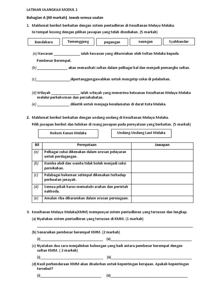 Latihan Ulangkaji Modul 1 | PDF