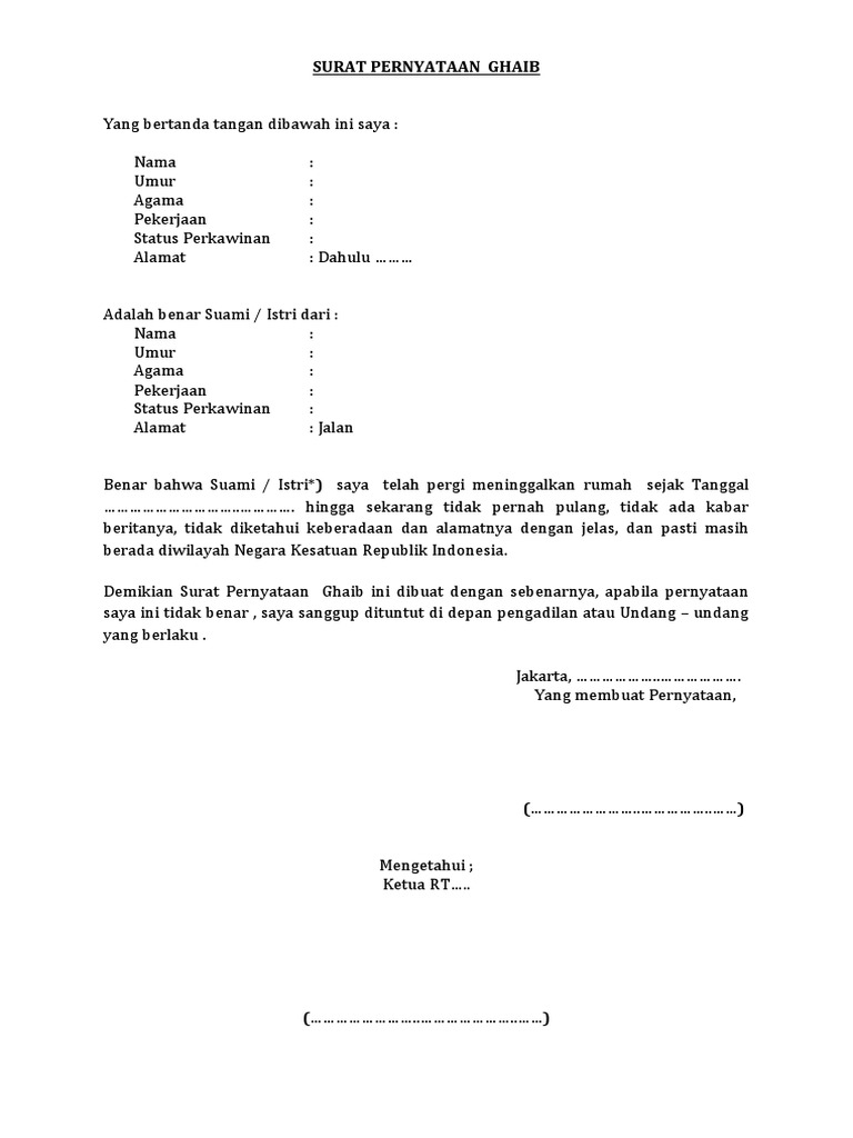 Surat Pernyataan Ghaib | PDF