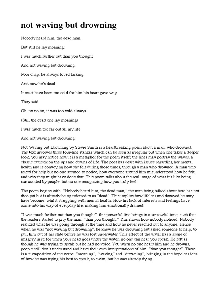 Waving Not Drowning Poetry Analysis | PDF | Poetry | Mind